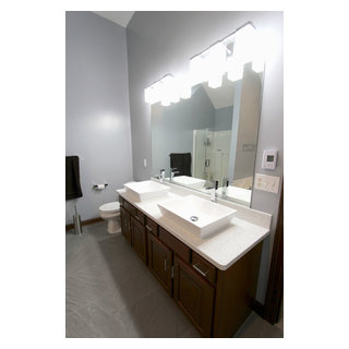 Master Bath with Cambria Whitney Quartz and Rectangle Vessel Sink ...