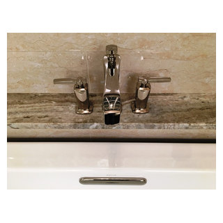 MASTER BATHROOM - Free Standing Tub / Crema Marfil Tile / White Reef ...