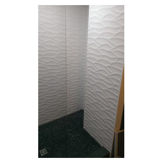MASTER BATHROOM - Large Wave Tile Shower / Penny Tile Wainscot / Ikea ...