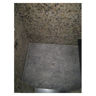 Micro pebble floor, Mosaic slate walls - Contemporary - Bathroom ...