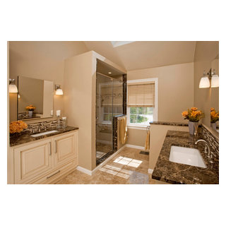 Modern Bathroom with an Earthy Stone Shower - Contemporary - Bathroom ...