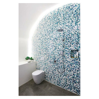Modern white and green bathroom with custom mosaic gradient - Modern ...