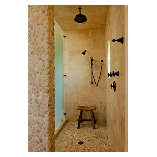 Pebble texture and stone Master Shower - Tropical - Bathroom ...