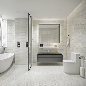 White Picket Tile Bathroom - Photos & Ideas | Houzz