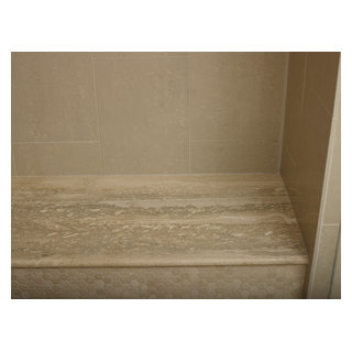 Pinder Residence • Ocean Silver Travertino - Bathroom - Calgary - by ...