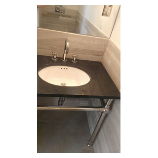 Powder Room - Multi-size 24" marble tile wainscot - Contemporary ...