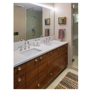 Rift cut walnut cabinets with quartz countertops - Contemporary ...