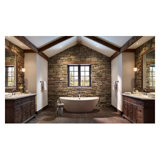 Rustic Stone Wall Bathroom With Open Tub - Rustic - Bathroom - San ...