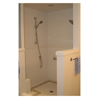 This 2-head walk-in shower anchored this gorgeous remodeled bathroom ...