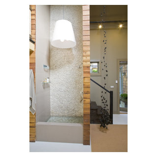 Two-story shower with recirculating fountain - Contemporary - Bathroom ...