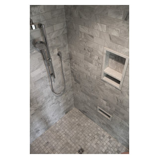 Walker Zanger Rue Pierre Gris Tiled Shower with Bianco Gioia Floor Tile ...