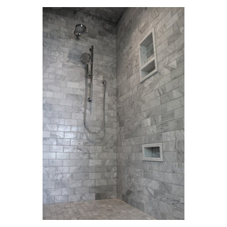 Walker Zanger Rue Pierre Gris Tiled Shower with Bianco Gioia Floor Tile ...