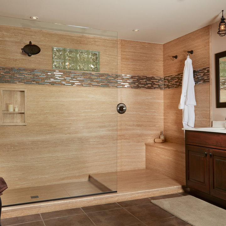 Natural Stone Walk In Shower - Photos & Ideas | Houzz