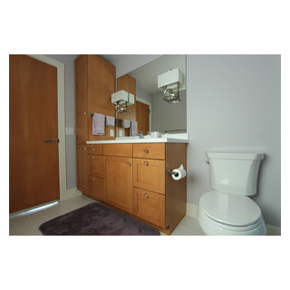 Warm Medium Stained Maple Cabinets with Crystal Knobs - Transitional ...