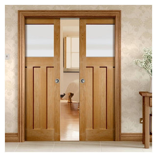 DOUBLE POCKET DX OAK DOOR WITH OBSCURE SAFE GLASS, 1930'S STYLE ...