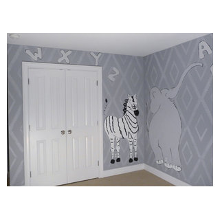 Jungle Animal Nursery Mural and Custom Stencil - Contemporary - Bedroom ...