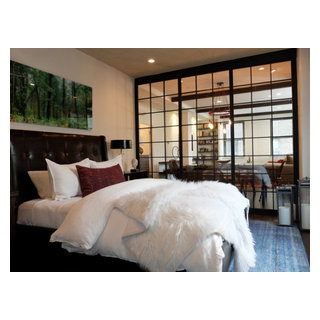 Steel & Glass French Doors Wall Panel - Shabby-chic Style - Bedroom ...