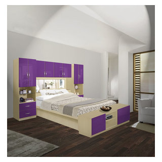 Studio Pier Wall Platform Bed with Mirrored Headboard & Storage Foot ...
