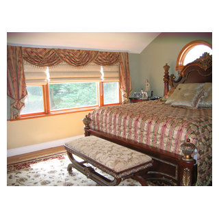 Traditional Swags with Double Cascades over Roman Shades, Custom ...