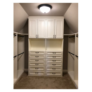 Beautiful Antique White Walk-In Closet with Angled Walls - Traditional ...