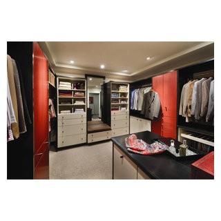 Contemporary Master Closet with Packing Island - Contemporary - Closet ...