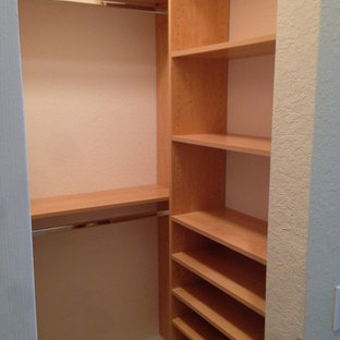 75 Beautiful Ceramic Tile Closet with Medium Tone Wood Cabinets ...