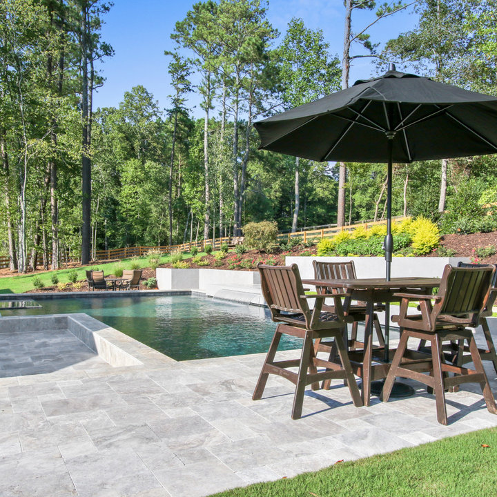 Silver Travertine Pool Deck - Photos & Ideas | Houzz