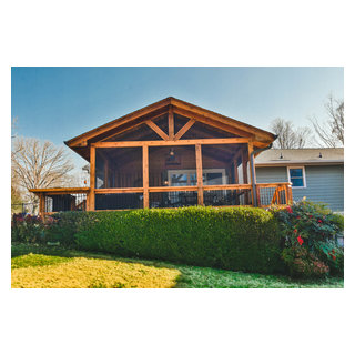 Englewood Cedar screen room with exposed beams - Rustic - Deck - Other ...