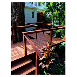 Ipe deck with Mahogany bench and Tigerwood outdoor shower - Tropical ...