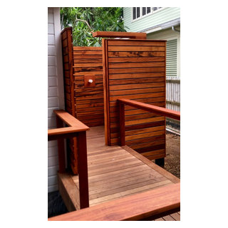 Ipe deck with Mahogany bench and Tigerwood outdoor shower - Tropical ...