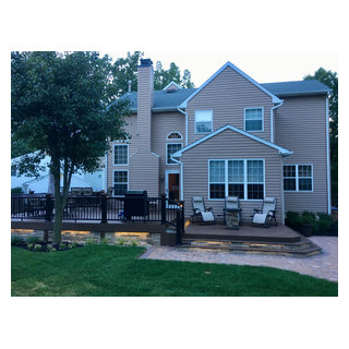 Multi level Trex deck with a patio and fire pit - Rustic - Deck ...