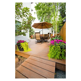 Outdoor Living Spaces Created from Angled Front Deck and Back Decks ...