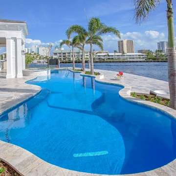 Silver Travertine Pool Deck - Photos & Ideas | Houzz