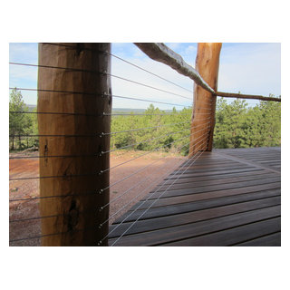 Stainless Cable Infill w/ Natural Peeled Wood Post and Top Rail in ...