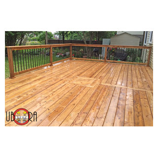 Wood Deck with Black Metal Spindle Railings - Deck - Montreal - by ...