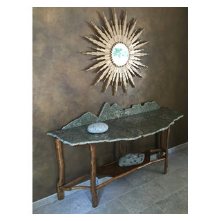 Mountain range Buffet Table in travertine and driftwood - Modern ...