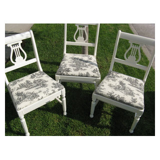 DIY Vintage Chairs Toile Fabric - Eclectic - Dining Room - Los Angeles ...