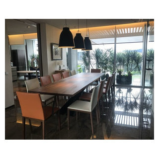 Monkey Pod Table with Custom Modern Metal Base - Contemporary - Dining ...