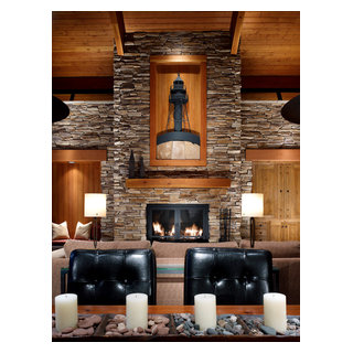 Rustic Fireplace in a Modern Wood Cabin - Rustic - Dining Room - San ...