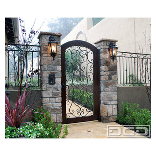 Custom Mediterranean Scroll Iron Gate With Wood - Mediterranean - Entry ...