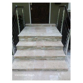 Ivory Travertine Porch Steps using Pavers and Pool Coping - Natural ...