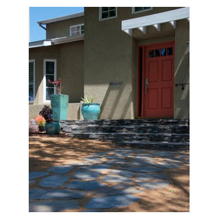Newly planted front yard entry with repurposed slate. - Contemporary ...