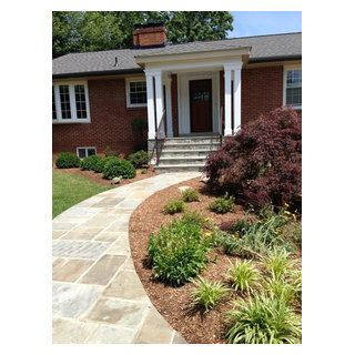 Portico with Gable Roof, Fieldstone Stoop and Flagstone Walkway ...