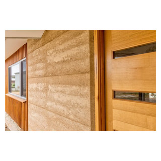 Rammed Earth & Radial Timber in Town - Farmhouse - Entry - Melbourne ...