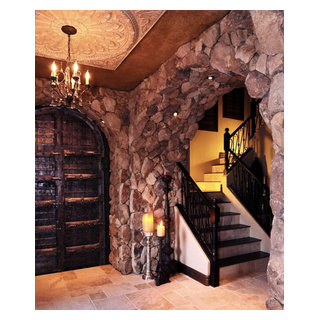 Santa Barbara transitional home main entry foyer interior into Wine ...