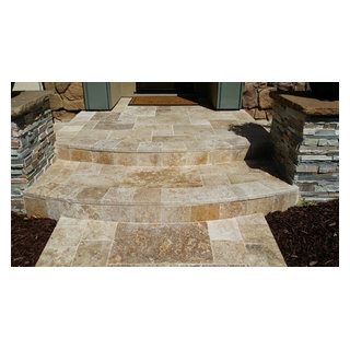 Travertine Entry with Veneer Stone Columns - Traditional - Entry - San ...