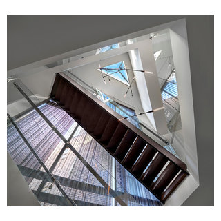 Triple Height Foyer with Skylight Above - Contemporary - Staircase ...