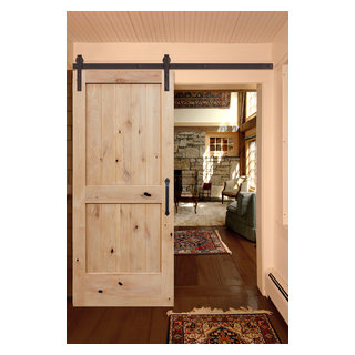 Unfinished Interior Knotty Alder 2 Panel V Groove Barn Door, Bronze ...