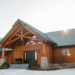 75 Beautiful Brown Exterior Home with a Clipped Gable Roof Pictures ...