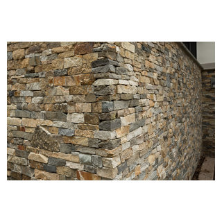 European Style Home with Natural Thin Stacked Stone Cladding - Mediterranean - Exterior - Boston ...